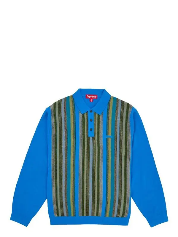 Supreme Striped Knit Polo Sweater - Blue
