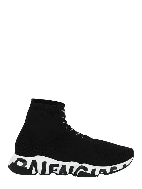 Balenciaga Speed Lace Up Graffiti Recycled Knit High-top Sneakers - Black/white