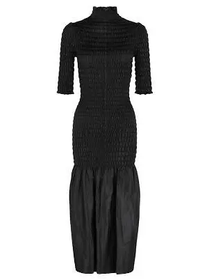 Givenchy Smocked Leather Midi Dress - Black