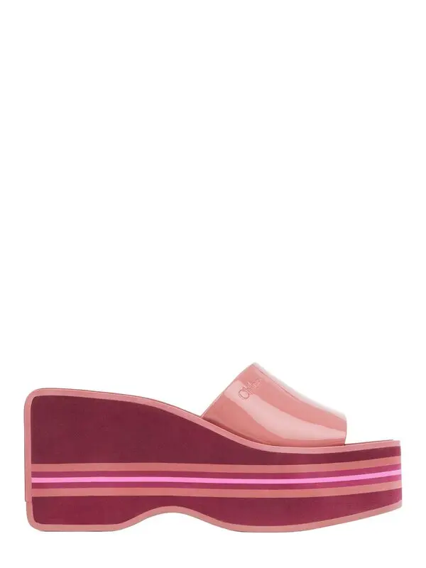 Chloé Patent Leather Striped Sole Wedge Mules - Woodrose