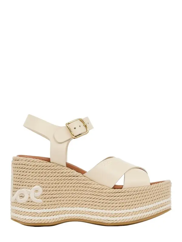 Chloé Sand Wedge Sandals With Braided Cord Sole - White - Beige
