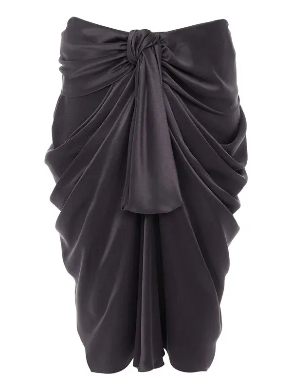 Chloé Knee-length Draped Wrap Skirt In Washed Silk Satin - Almost Black