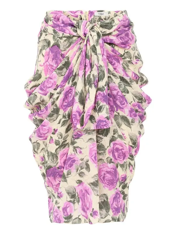 Chloé Floral Print Silk Wrap Skirt - Yellow - Purple