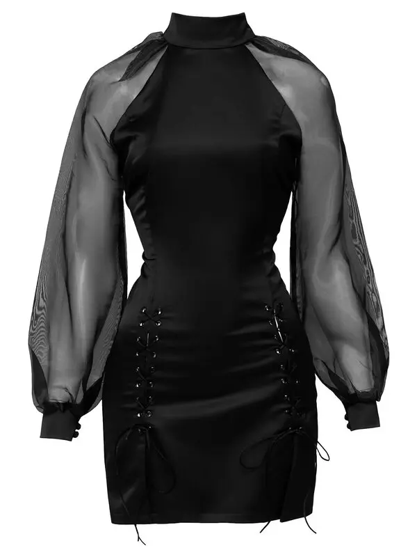 LA MUSA Ink Dress With Puffed Raglan Sleeves And Corset Details - Black