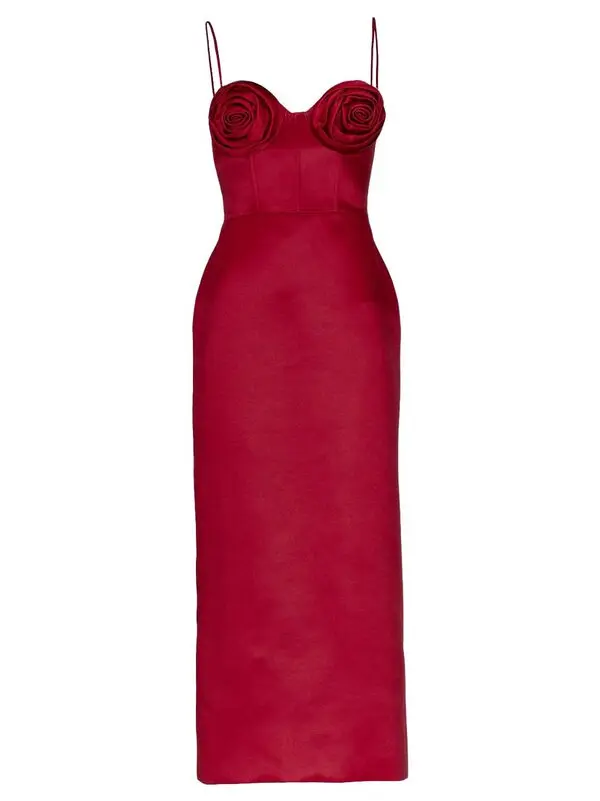 JUSTIN TONG Amora Bloom Dress With Rose Bust Detail - Red