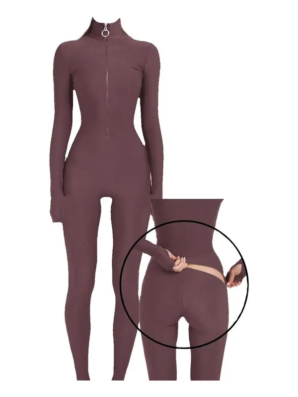 MONOSUIT Long Sleeve Turtleneck Zip-up Bodysuit - Brown