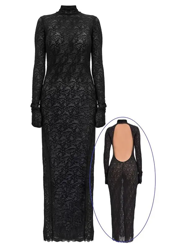 MONOSUIT Lace Turtleneck Open Back Maxi Dress - Black