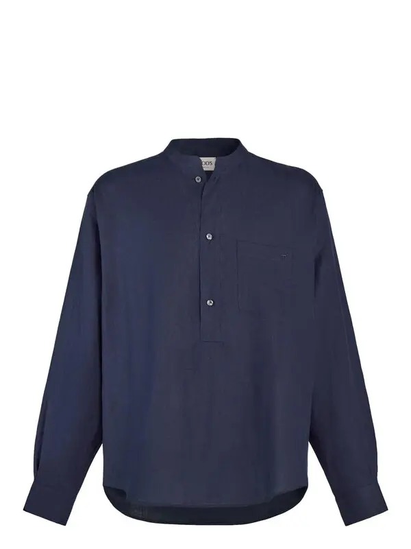 TOD'S Mandarin Shirt In Linen - Blue