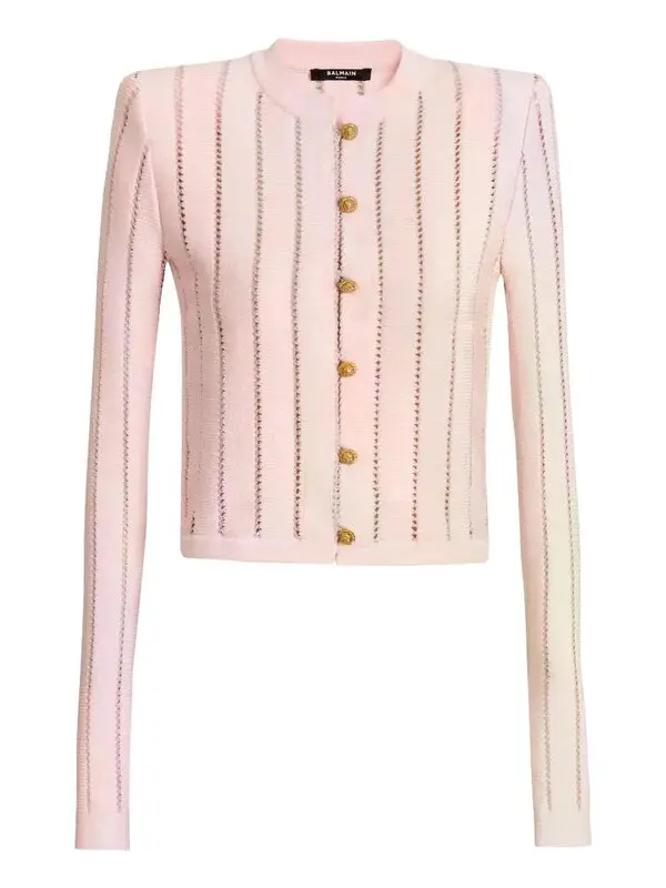Balmain Cropped Fléchage Knit Cardigan - Pink