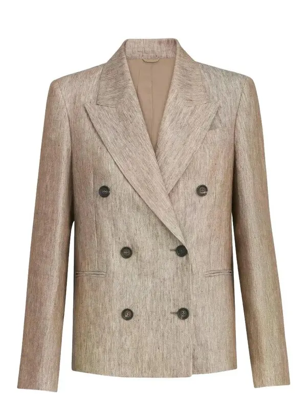 Brunello Cucinelli Linen Denim Blazer With Monili - Neutrals