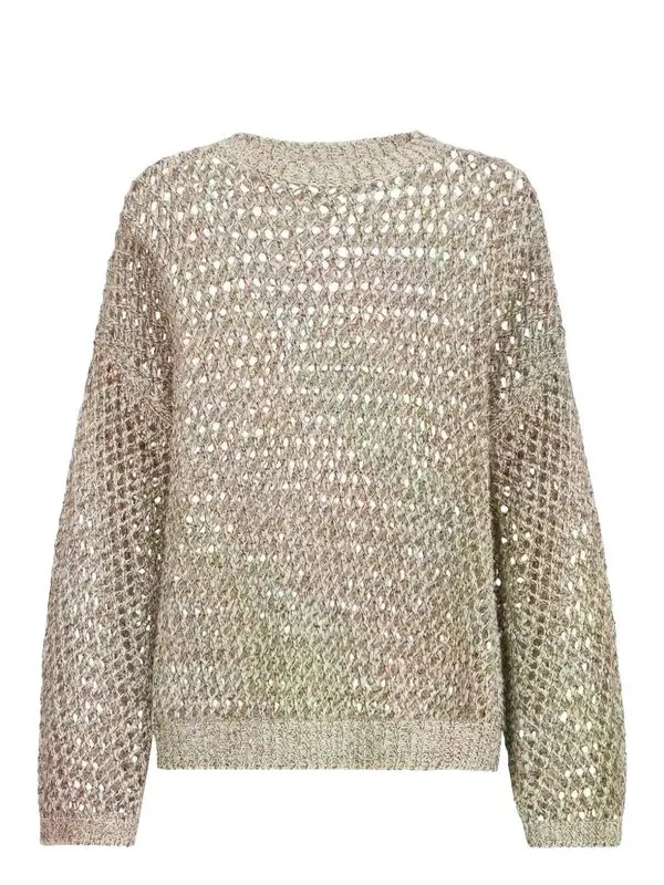 Brunello Cucinelli Dazzling Chiné Net Sweater In Silk And Linen - Neutrals