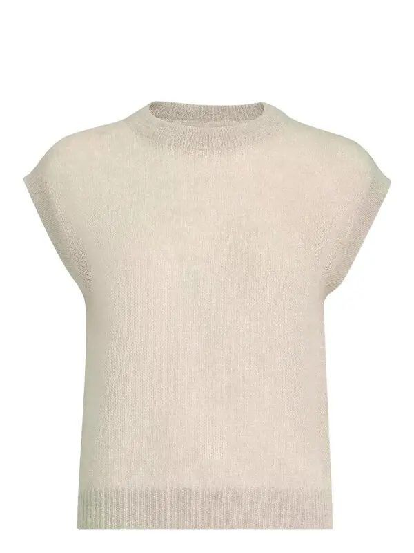 Brunello Cucinelli Sparkling Mohair And Wool Knit T-shirt With Monili - Neutrals