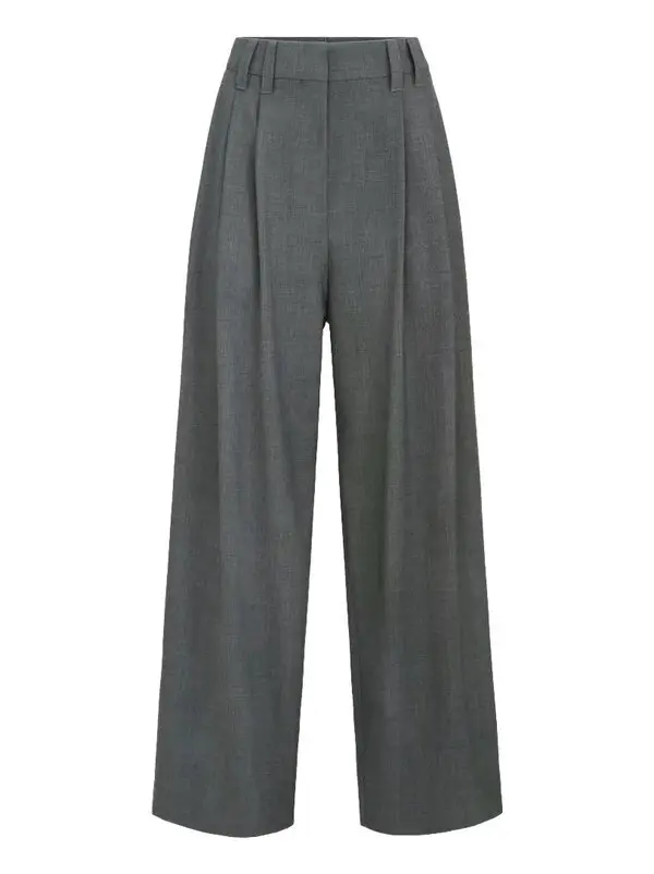 Brunello Cucinelli Tropical Luxury Wool Tailored Trousers With Monili Decoration - Grey