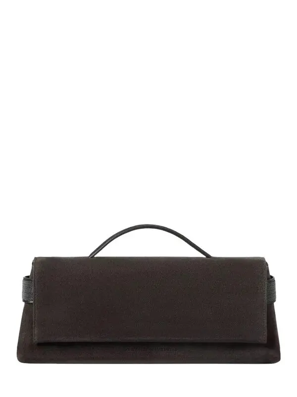 Brunello Cucinelli Suede Clutch Bag With Monili Inserts - Brown