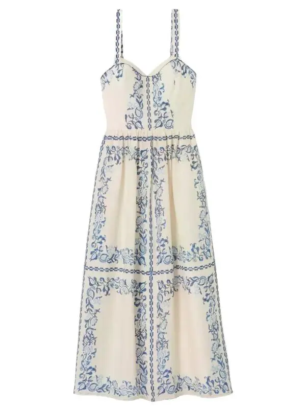 Claudie Pierlot Floral Print Linen Midi Dress - Neutrals