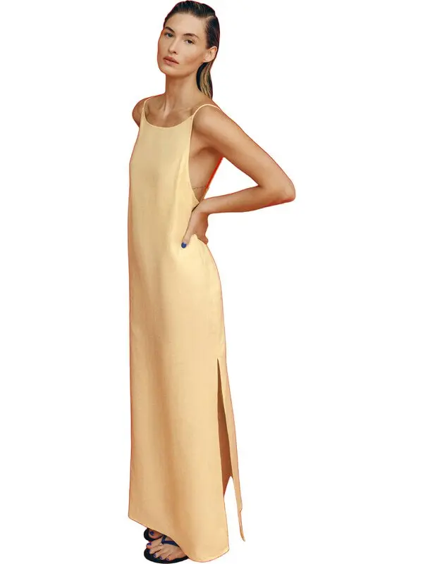 REFORMATION Serena Linen Midi Dress - Yellow