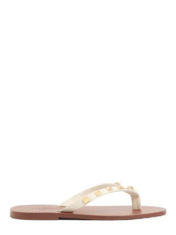 Valentino Garavani Rockstud Calfskin Thong Sandals - Light Ivory