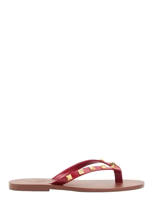 Valentino Garavani Rockstud Calfskin Thong Sandals - Red