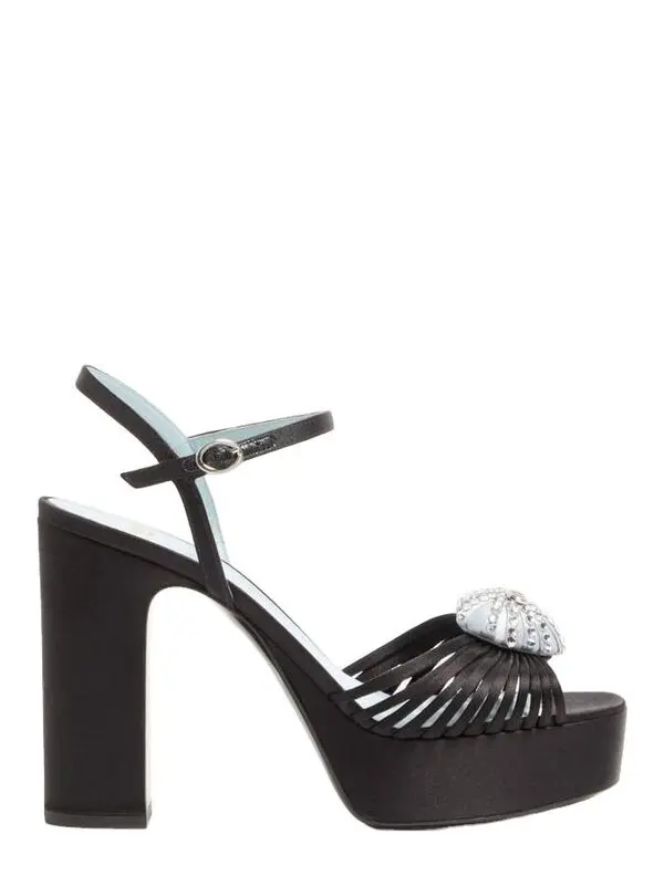 Valentino Garavani Coeur Royal Platform Sandal In Satin - Black/crystal