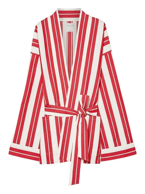 FORTE_FORTE Striped Kimono Jacket - Red