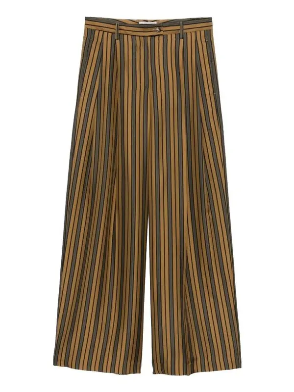Alberto Biani Striped Silk Trousers - Brown