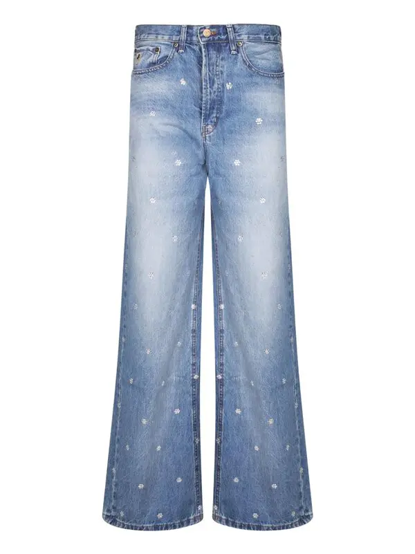 LOIS Embellished Wide Leg Denim Trousers - Blue
