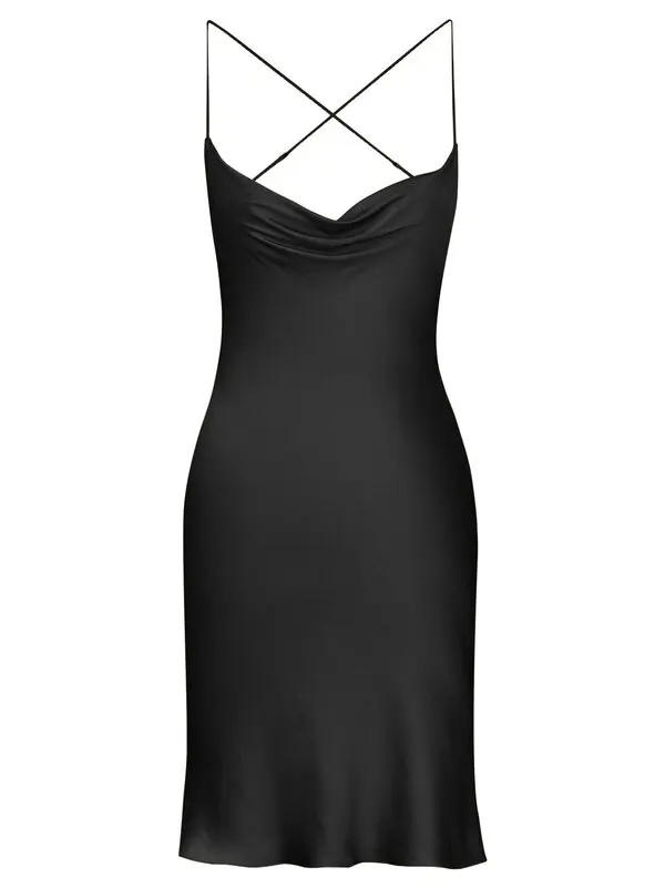 Saint Laurent Sleeveless Backless Cowl Neck Dress In Silk Satin - Noir