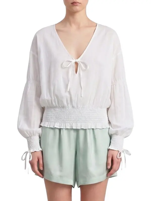 Aspesi Long Sleeve Blouse With Front Tie Detail - White