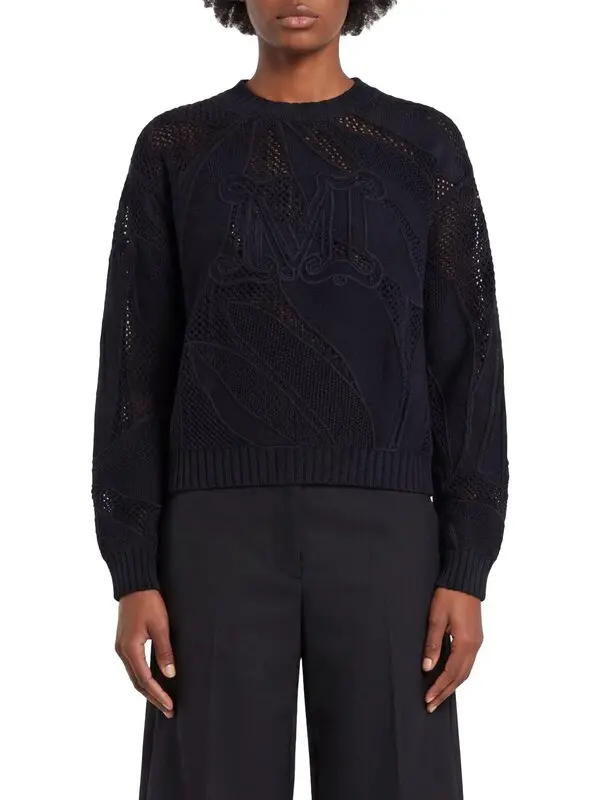 Max Mara Monogram Cotton Knit Sweater - Black