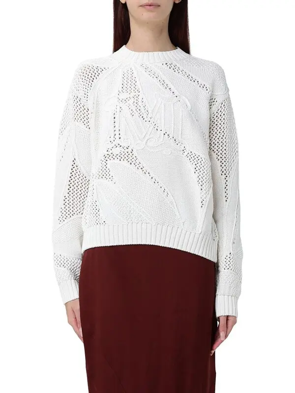 Max Mara Monogram Cotton Knit Sweater - White