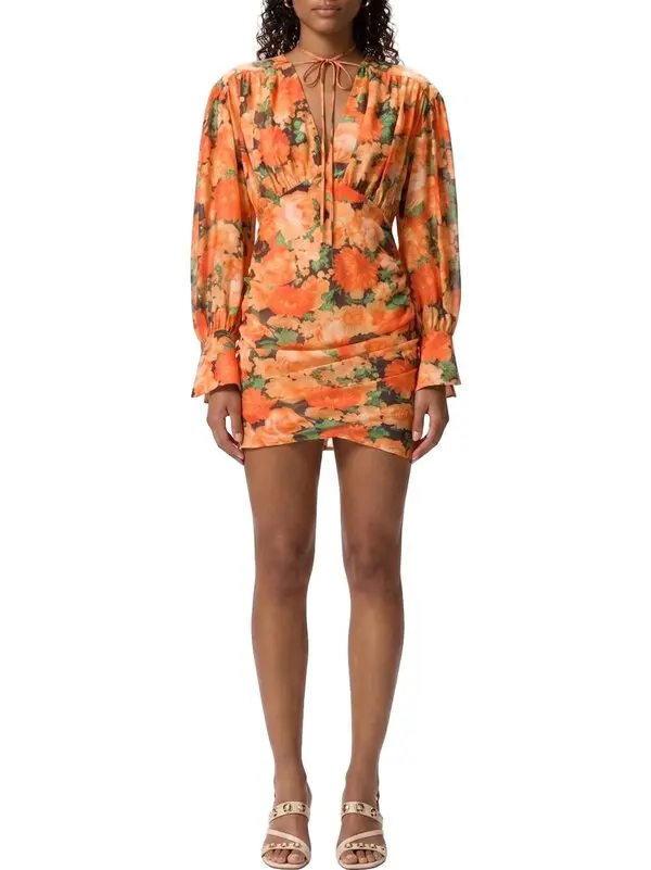 Pinko Ruched Floral Print Mini Dress - Orange