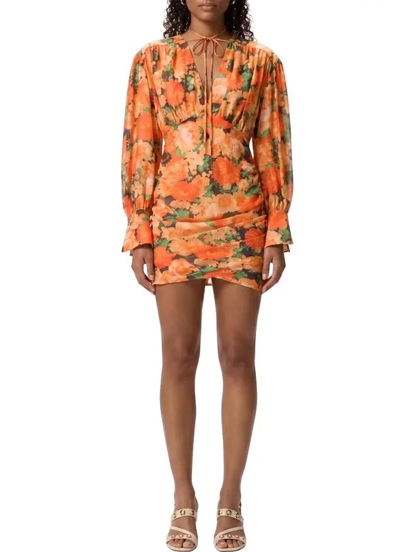Pinko Floral Print V-neck Long Sleeve Mini Dress - Orange