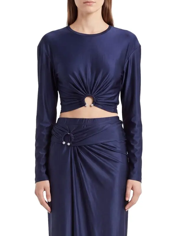 Rabanne Viscose Crop Top With Draped Detail - Blue