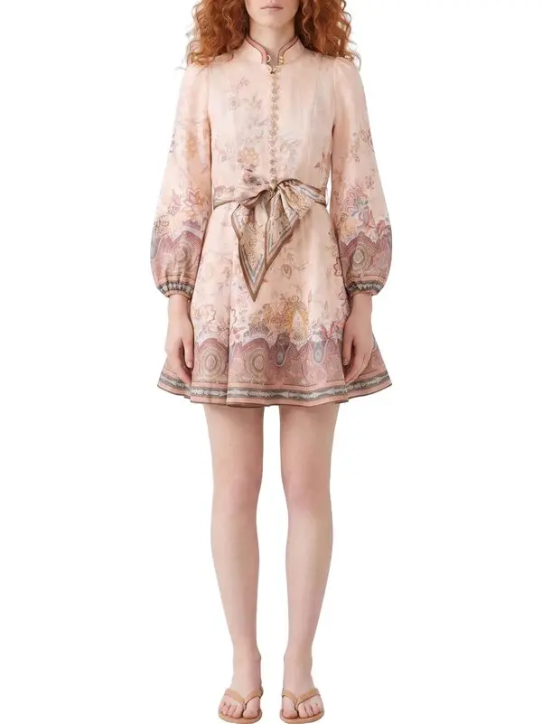 Zimmermann Paisley Print Linen Chemisier Mini Dress - Pink