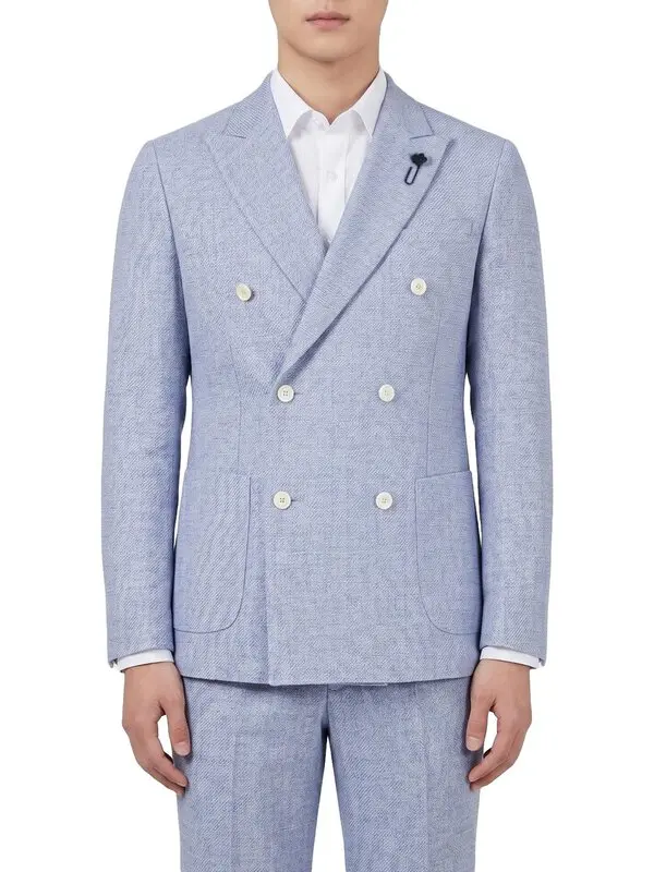 LARDINI Double Breasted Jacket - Gnawed Blue