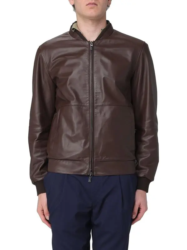 Corneliani Leather Bomber Jacket - Brown