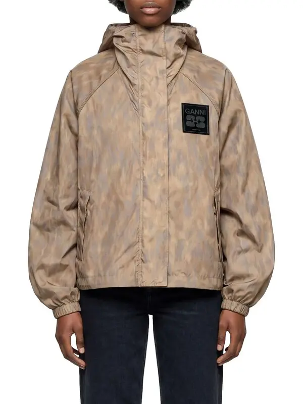 GANNI Hooded Printed Jacket - Butter