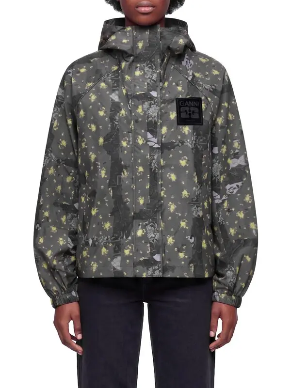 GANNI Printed Hooded Jacket - Black
