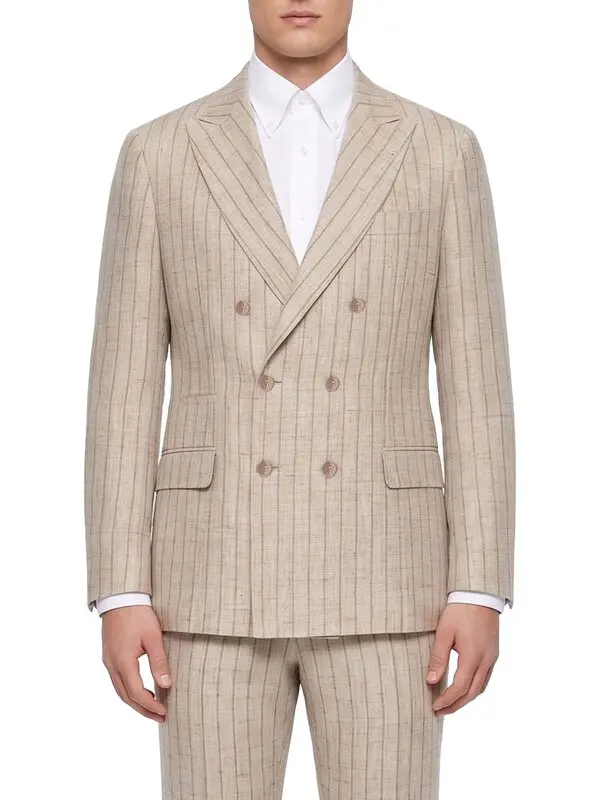 Brunello Cucinelli Double-breasted Striped Blazer - Grey