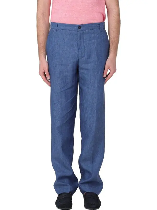 120% Lino Tailored Linen Trousers - Blue
