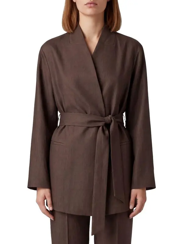 Kiton Linen Blend Blazer With Belt - Brown