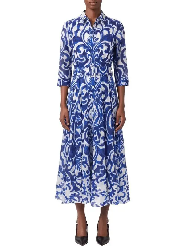 Samantha Sung Printed Shirt Dress - Blue