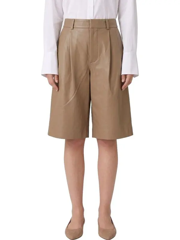 YVES SALOMON Tailored Leather Shorts - Beige