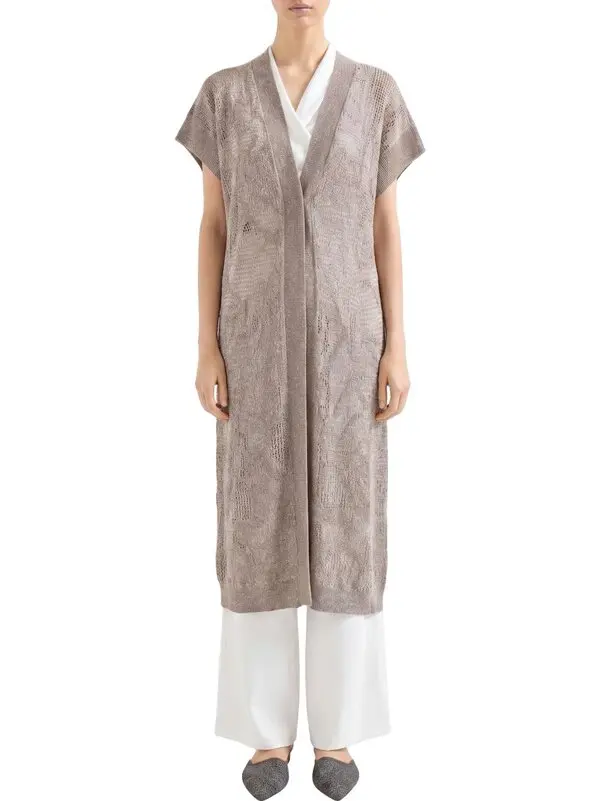 Brunello Cucinelli V-neck Long Knit Cardigan - Mud