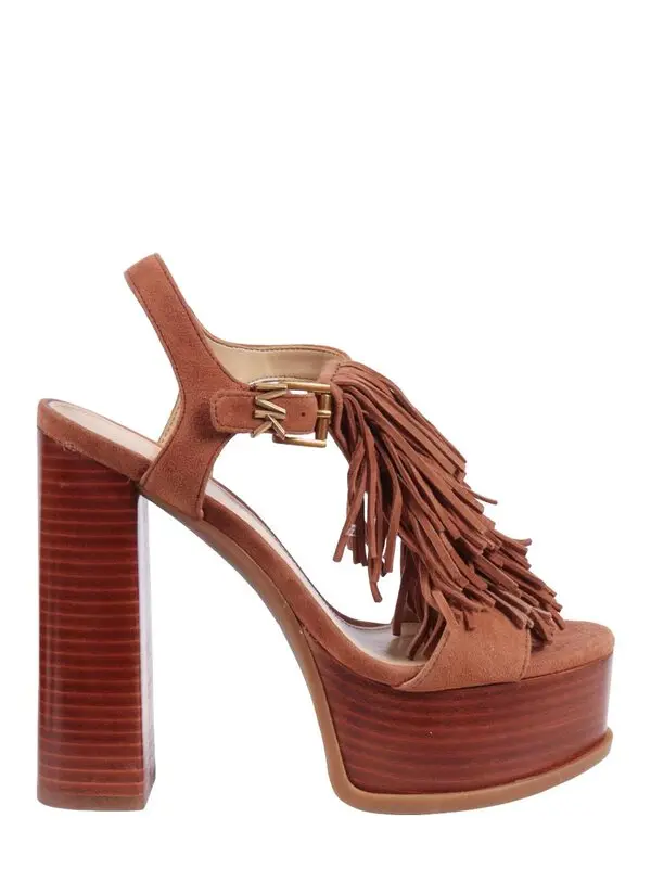Michael Kors Heeled Platform Sandals With Fringe Detailing - Brown