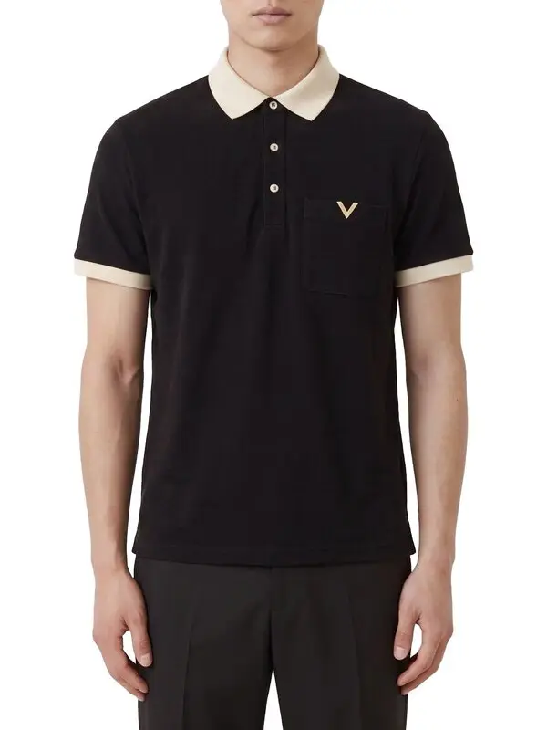 Valentino Garavani Cotton Polo Shirt With Vlogo - Black