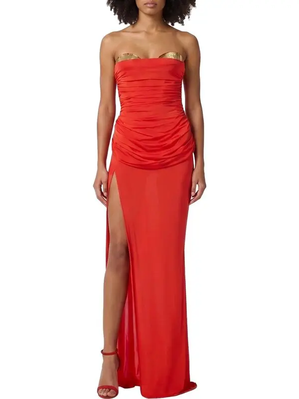 Elisabetta Franchi Sweetheart Neckline Off-the-shoulder Long Dress - Natural