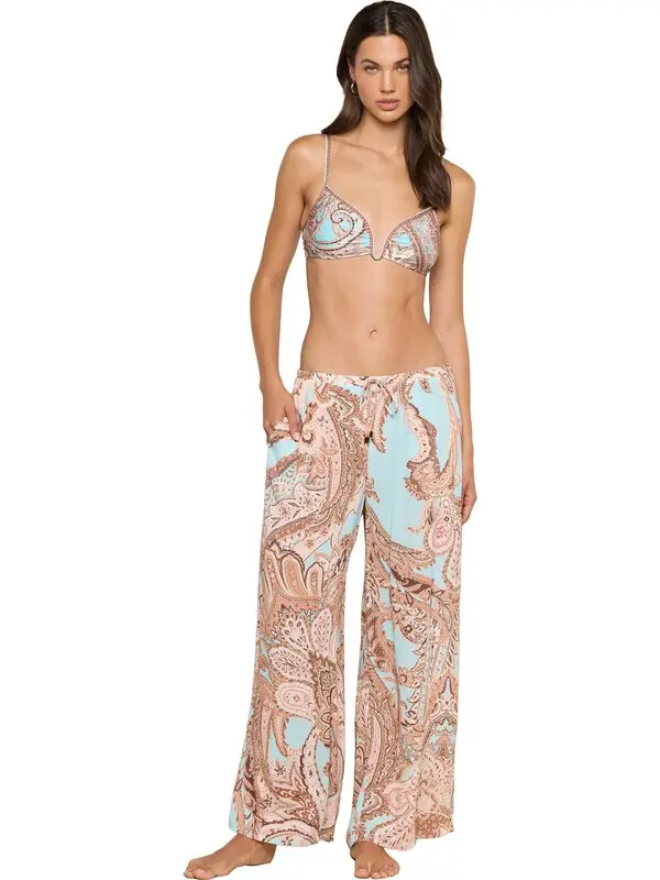 L'Agence Geraldine Paisley Print Cover-up Pants - Brown/ice Blue Paisley