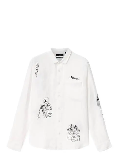 ALLSAINTS Terror Graphic-print Linen Shirt - White