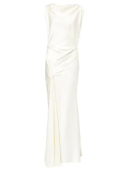 Victoria Beckham Posy Asymmetric Draped Satin Gown - Ivory